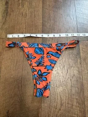 Swim | Orange Bikini Bottom With Blue Tropical Print | Poshmark